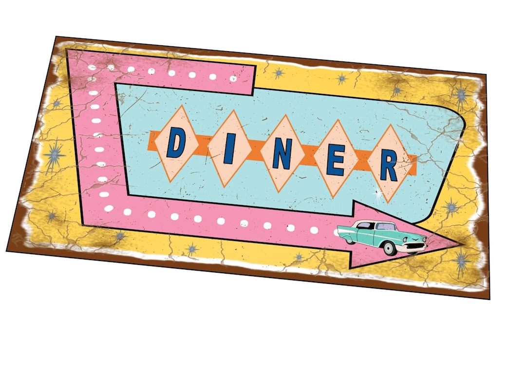 Retro Sign 1950s Diner Sign Restaurant Sign Metal Vintage Style Retro ...