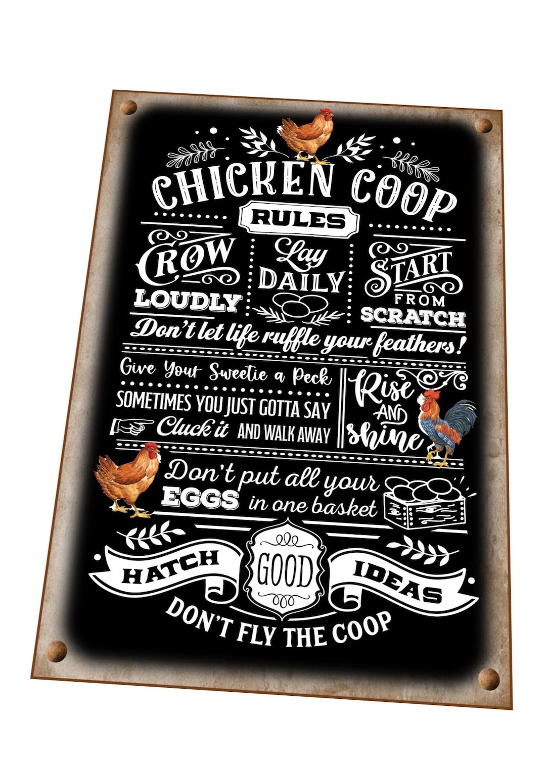 Chicken Coop Rules Sign, Rustic Farm Chicken Coop Metal Sign, Hen House ...