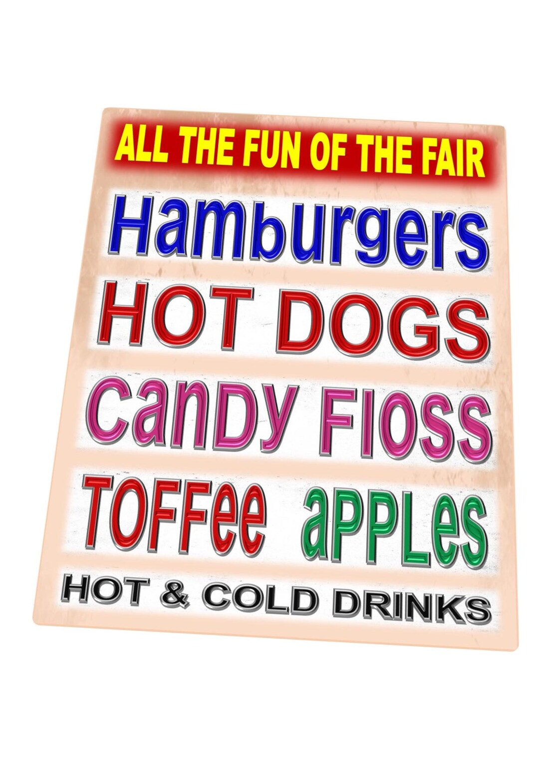 Fairground Carnival Food Truck Menu Board Metal Sign Burgers, Hot Dogs ...