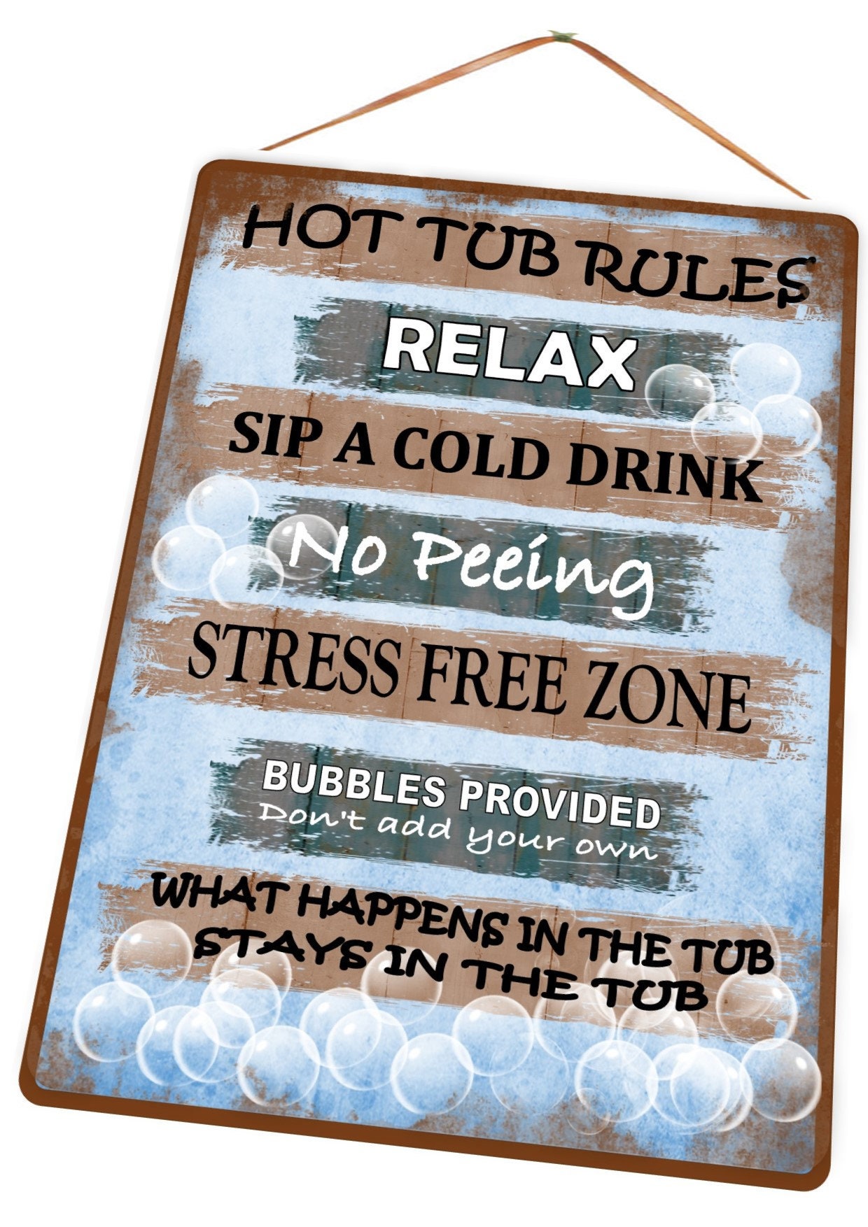 Hot Tub Rules Sign Novelty Rustic Hanging Fun Hanging Sign Wall Plaque ...