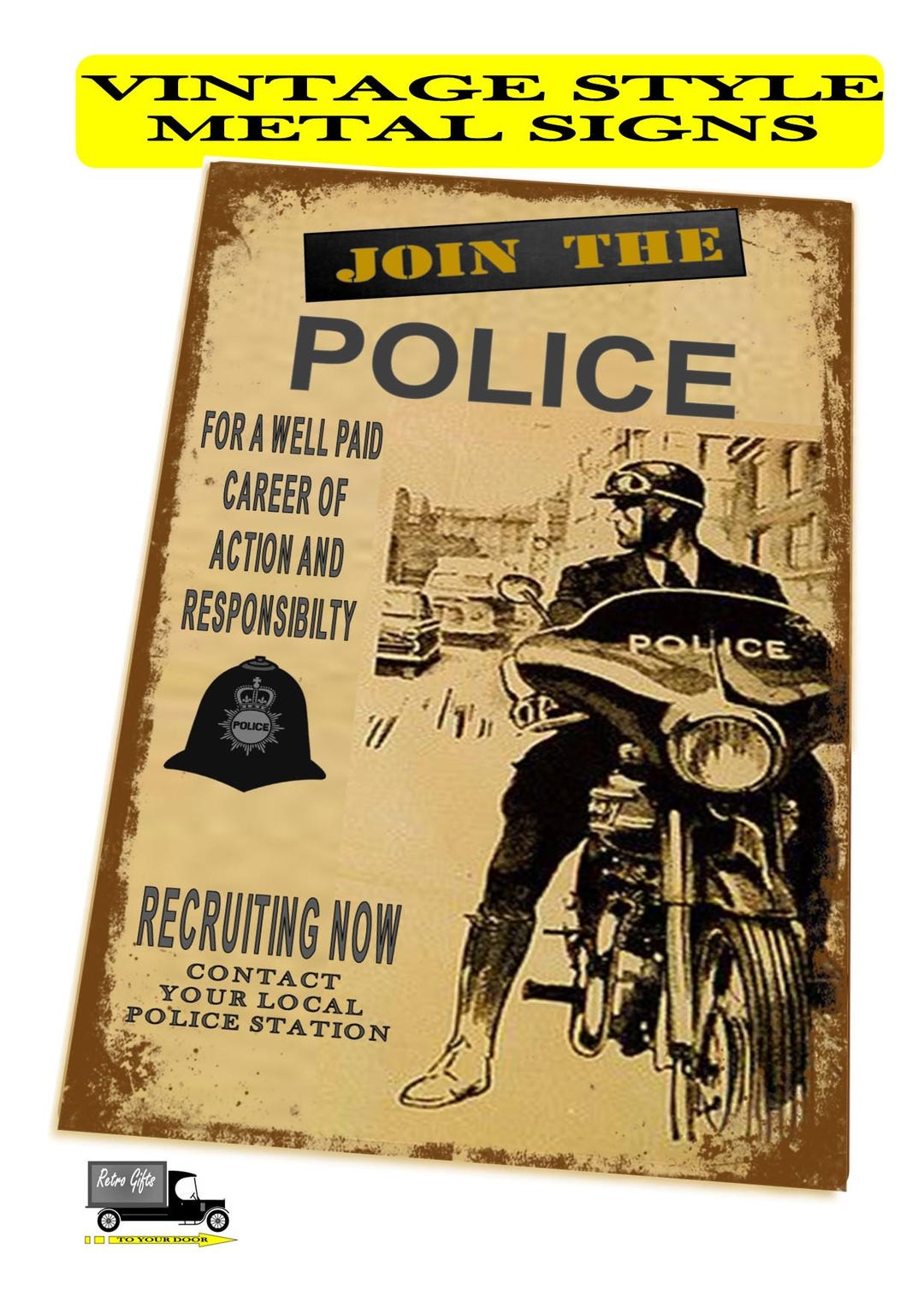 Vintage Police Sign, Vintage Style Police Recruitment Poster Metal Sign ...