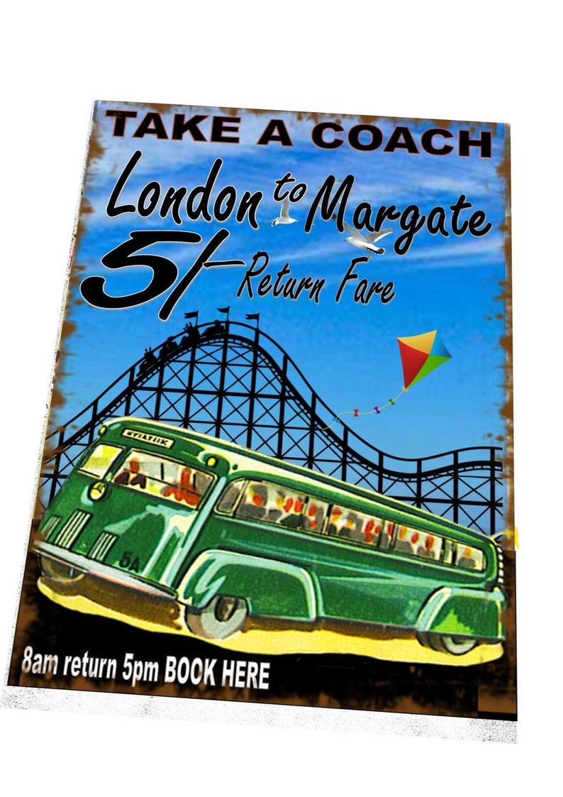 Vintage London to Margate Coach Poster Metal Wall Plaque Sign - Etsy