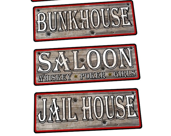 Cowboy Western Town Signs, Hotel, Jail, Bunkhouse Signs, Wild West Town ...
