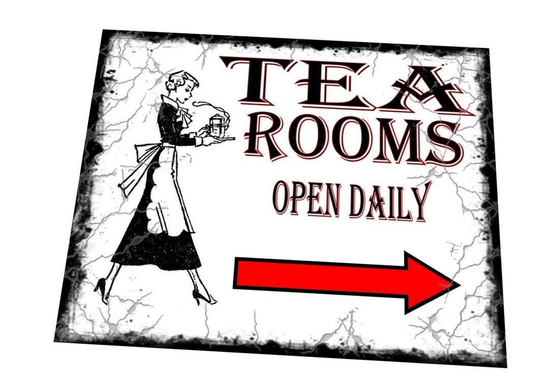 Retro Tea Room Sign Vintage Style Style Fresh Tea Here Sign Retro Café ...