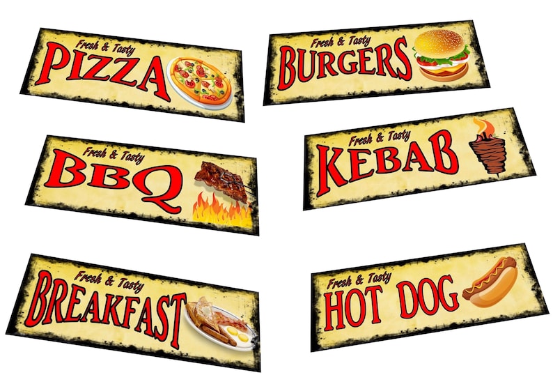 Vintage Café Sign Burgers Hot Dog Pizza Breakfast Kebab Metal Sign ...