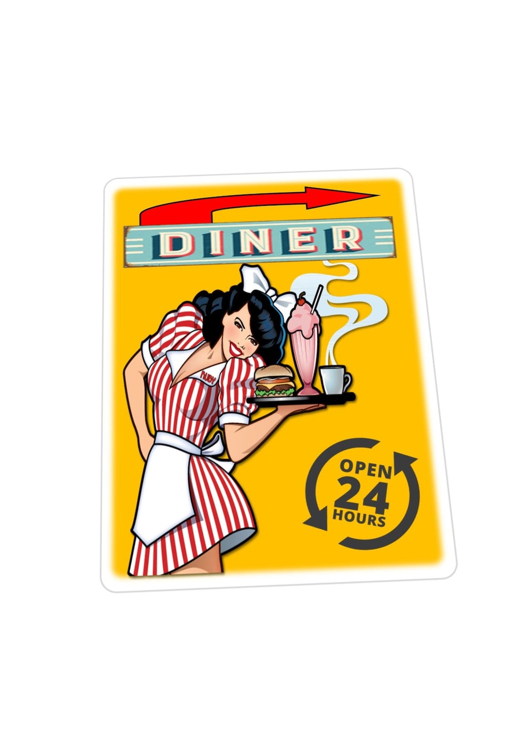 American Diner Retro 50s-60s Metal Sign Drive-in Diner Sign Hot Food ...