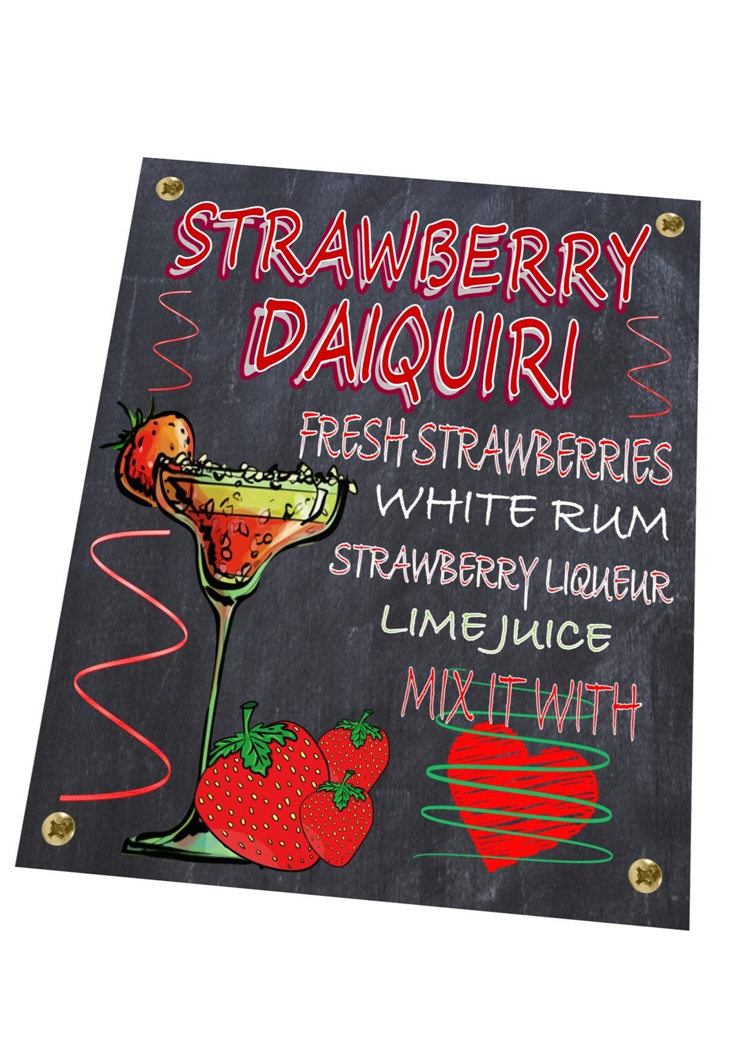 Retro Cocktail Strawberry Daiquiri Sign Chalkboard Style Cocktails Here ...