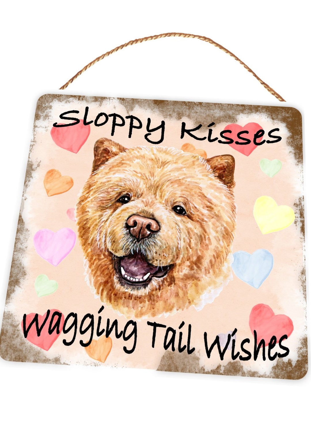 Chow Chow Sign Aged Effect Wall Plaque Sign With Rustic Hanging Cord ...