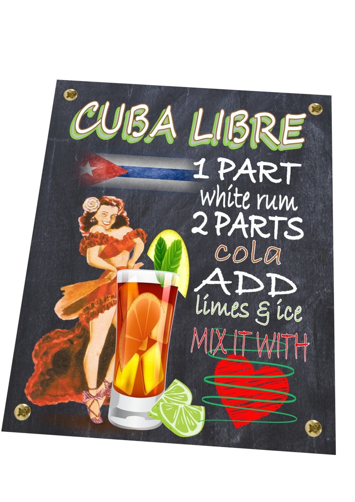 Retro Cocktail Cuba Libre Sign Chalkboard Style Cocktails Here - Etsy