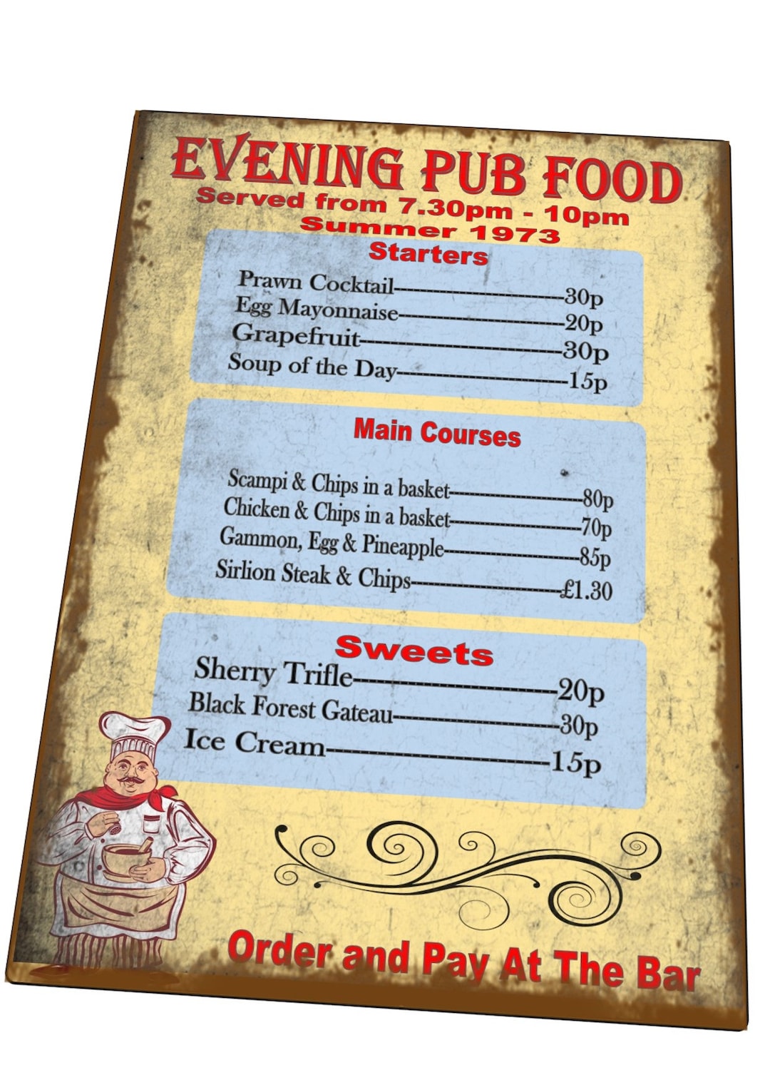 1970s Vintage Retro Café Pub Menu Metal Sign Wall Plaque - Etsy