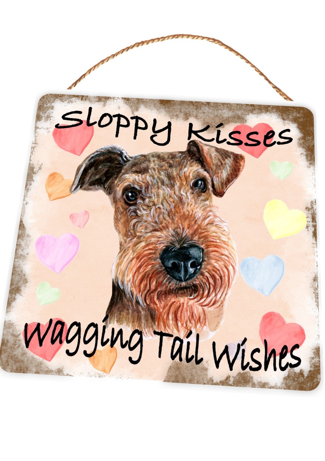 Airedale Terrier Sign Aged Effect Wall Plaque Sign With Rustic Hanging ...