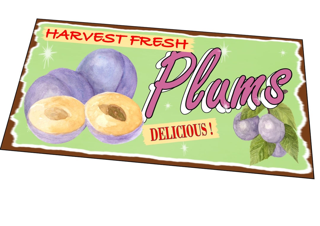 Plums Retro Style Sign Fresh Fruit Sign Metal Vintage Style Retro ...