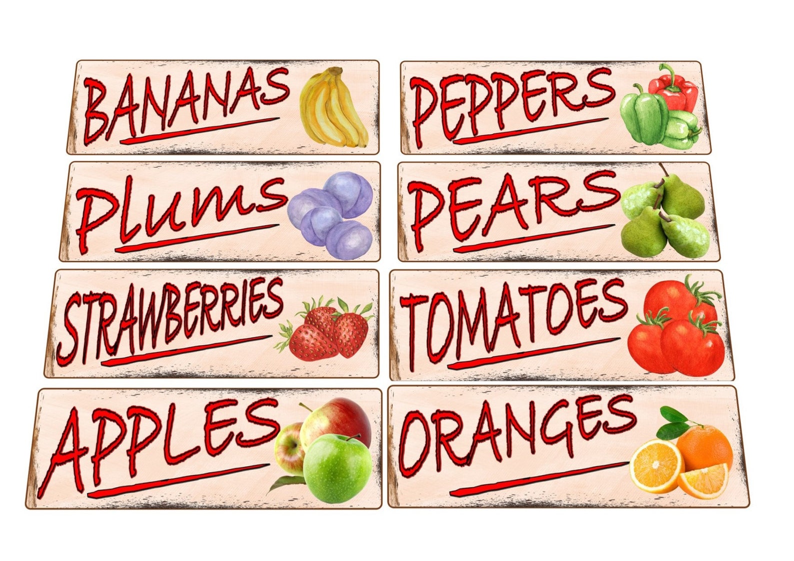 Fresh Fruit Sign Farmers Market Fruit Signs Strawberries, Apples, Plums ...