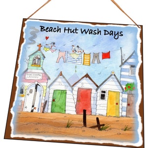 Beach Hut Sign Retro Beach Hut Signs With Aged Effects & Hanging Cord ...