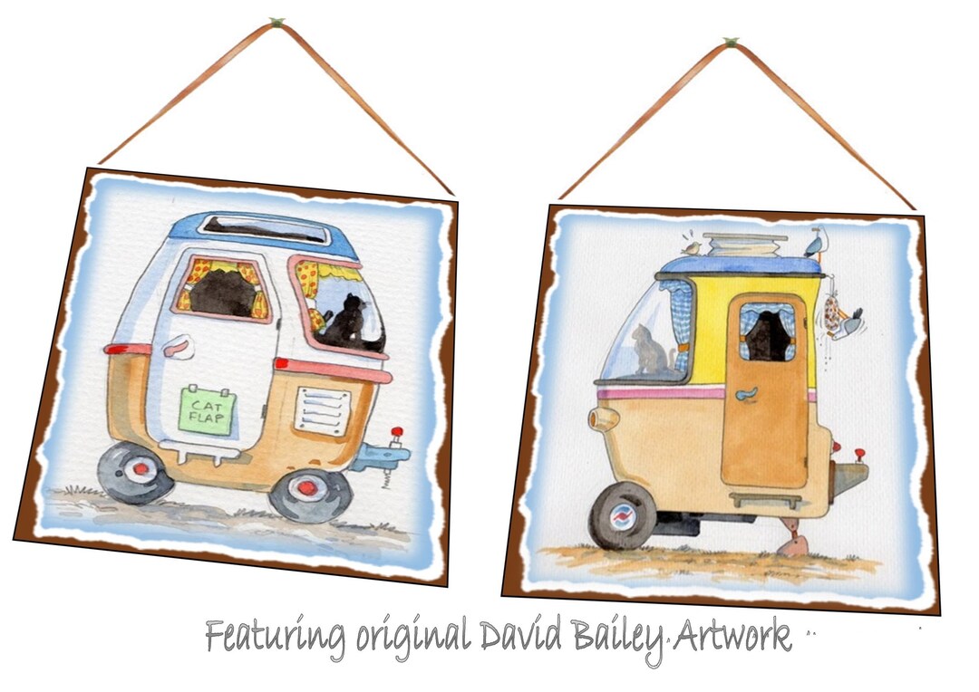 Caravan Sign Retro Beach Hut Signs With Aged Effects & Hanging Cord ...