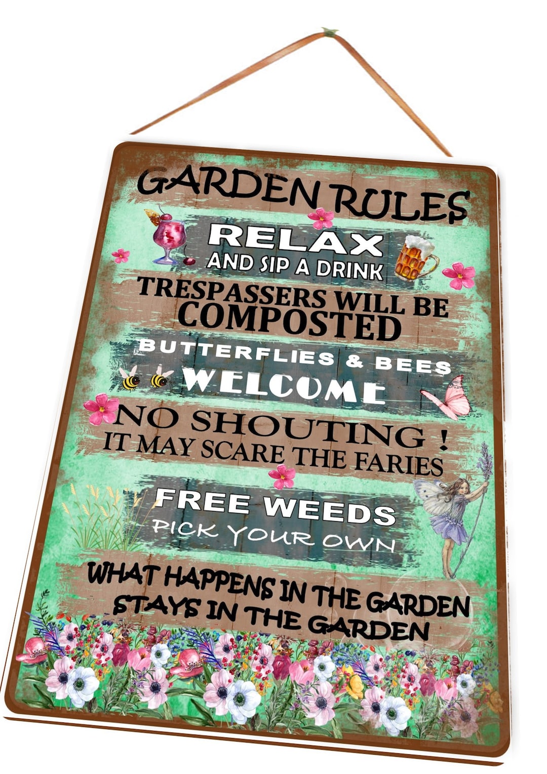 Gardeners Garden Rules Sign Novelty Rustic Hanging Fun Hanging Sign ...