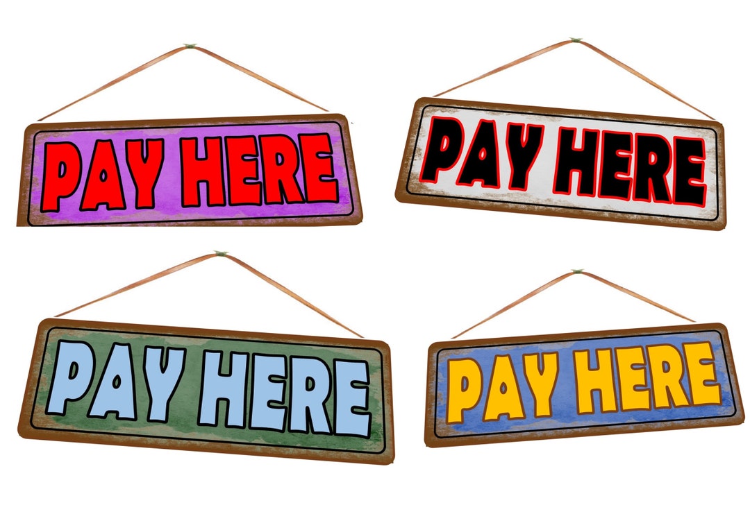 Pay Here Hanging Sign Aged Effect Vintage Rustic Style Hanging Pay Here ...