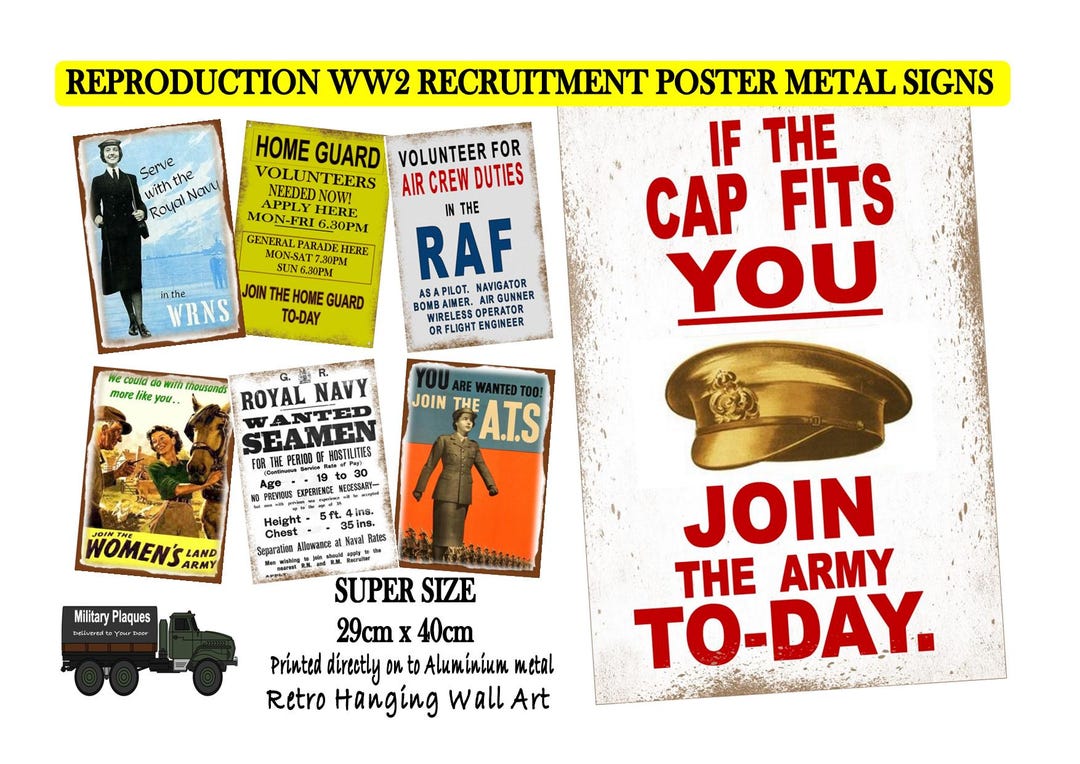 WW2 Army, Navy, Home Guard, Land Army, ATS, Wrens, Recruitment Poster ...