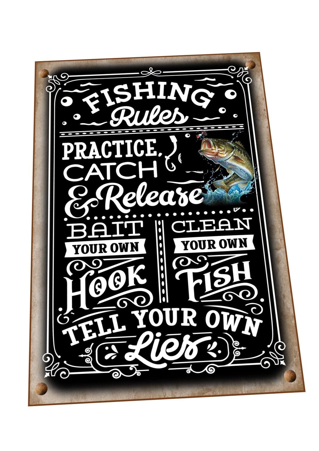 Fishing Rules Sign, Rustic Farm Fisherman Metal Sign, Angling Rules ...