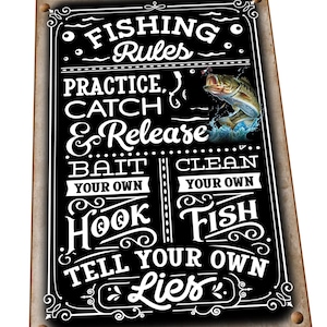 Fishing Rules Sign, Rustic Farm Fisherman Metal Sign, Angling Rules ...