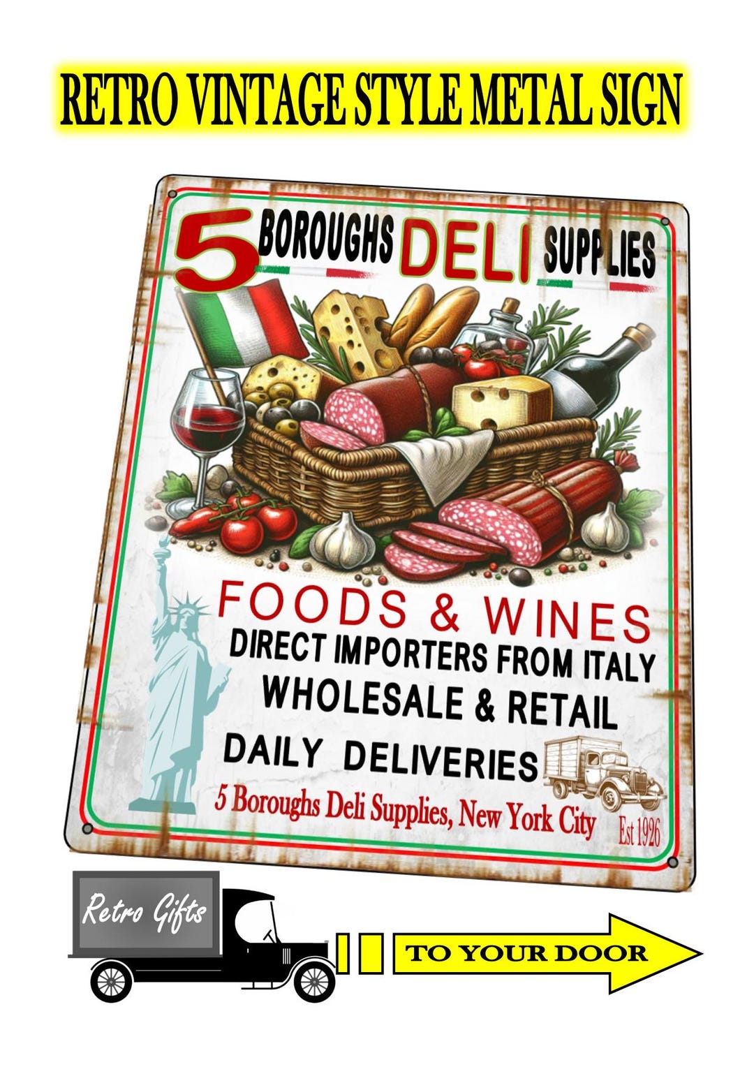 Vintage New York Deli Sign, Italian Food Sign, Bygone Era Metal Sign ...