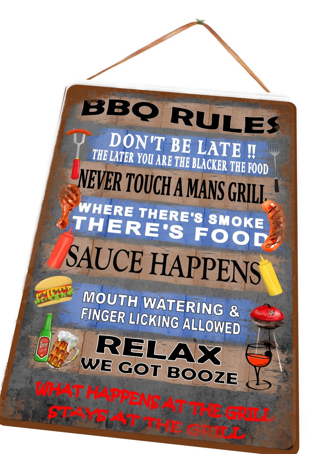 BBQ Rules Sign Novelty Rustic Hanging Fun Hanging Sign Wall Plaque BBQ ...