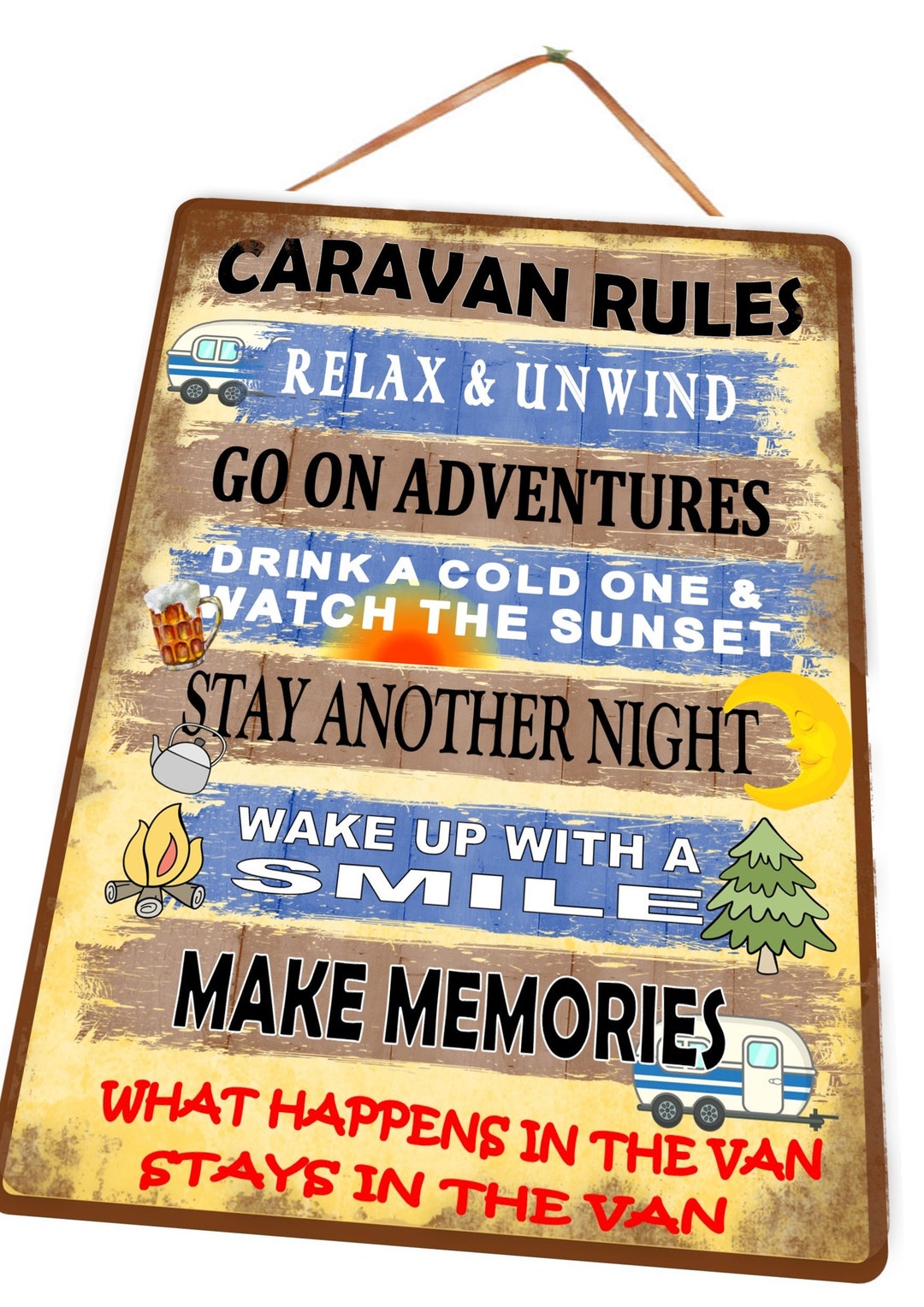 Caravan Rules Sign Novelty Rustic Hanging Fun Hanging Sign Wall Plaque ...