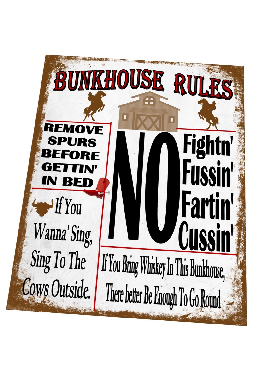 Bunkhouse Rules Cowboy Wild West Metal Sign Wall Plaque Rodeo Cowboy ...