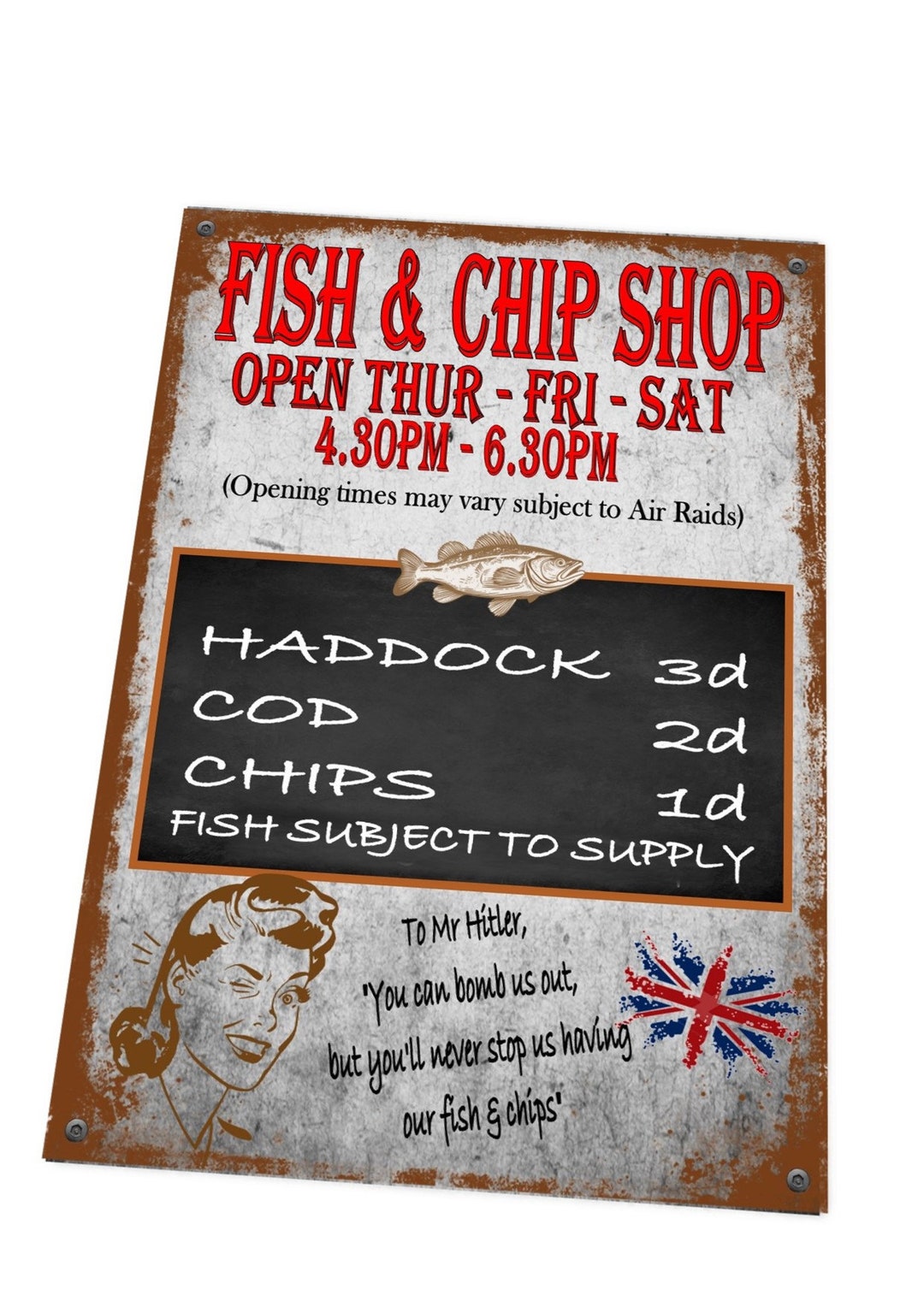 Fish & Chips Shop Sign WW2 Fish Shop Poster Sign Vintage Fish and Chip ...