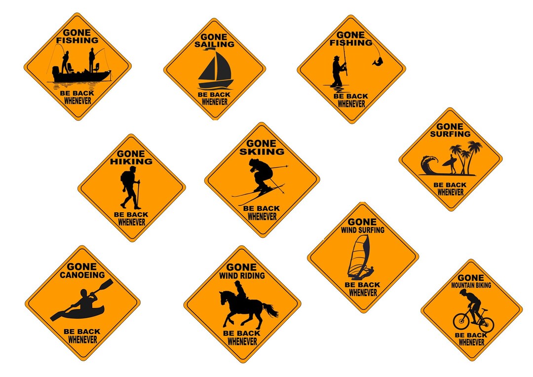 Gone Fishing Sign Fun Novelty Gone Sign Sailing, Fishing, Surfing ...