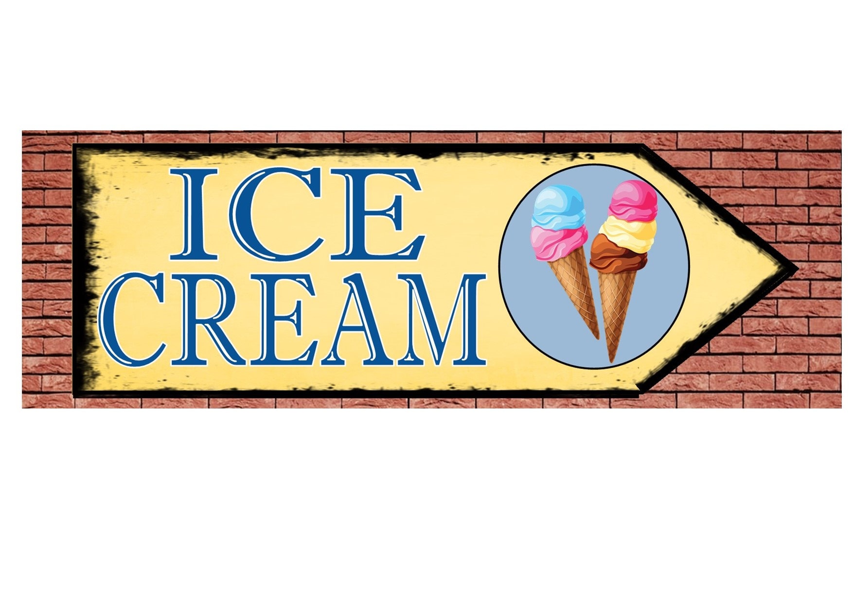 Ice Cream Sign Vintage Style Arrow Direction Sign Cream Home Ice Cream ...