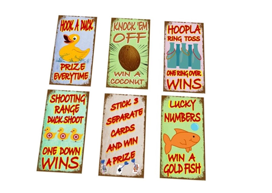 Vintage Fairground Fun Fair Metal Signs, Carnival Sideshow Signs, 15cm ...