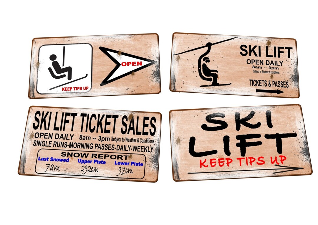 Ski Lift Skiing Sign Novelty Ski Sign Ski Lift Alpine Sign Metal Retro ...