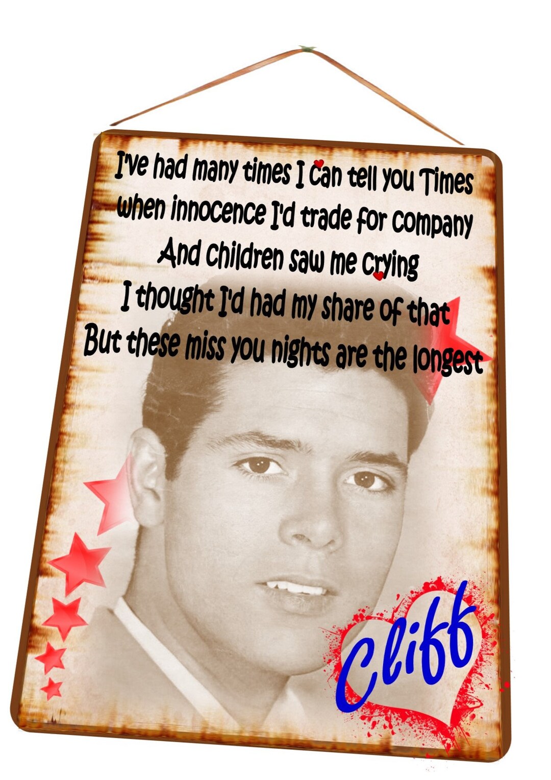 Retro Cliff Richard Sign 1960s Vintage Music Sign Miss You Nights Sign ...