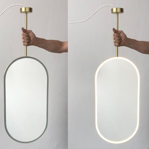 Capsula Ceiling Hanging Suspended Mirror With a Brass Frame and Front ...