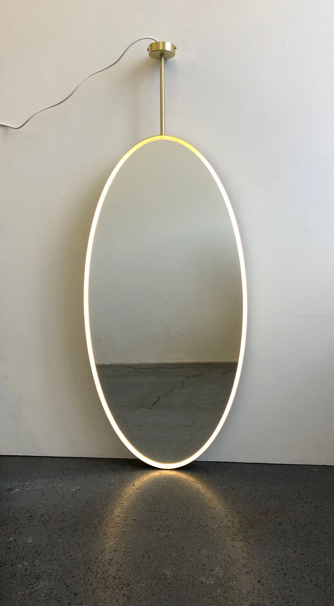 Ovalis Ceiling Suspended Front Illuminated Mirror With Brass - Etsy