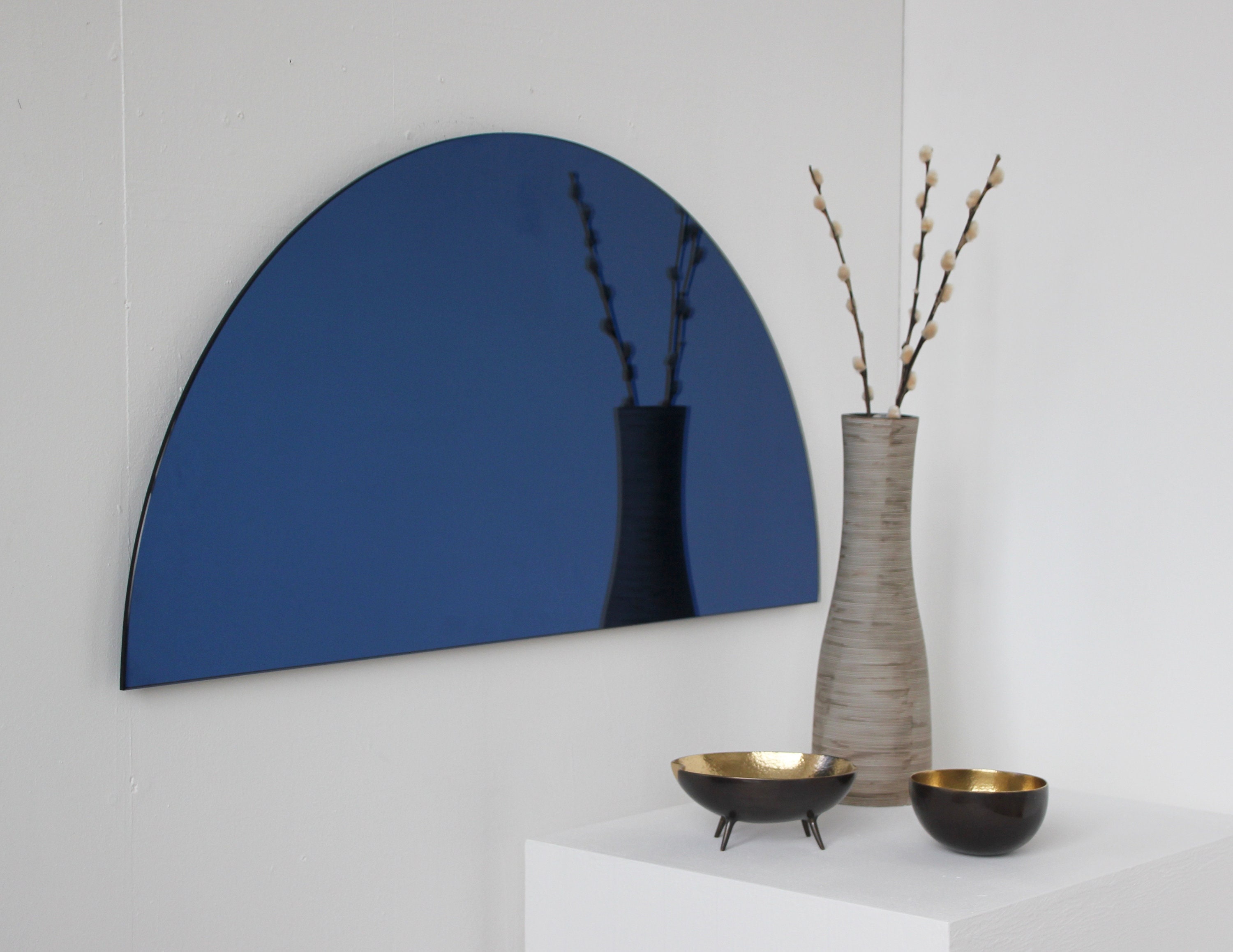 Luna™ Half-moon Blue Tinted Modern Bespoke Frameless Mirror 1 - Etsy