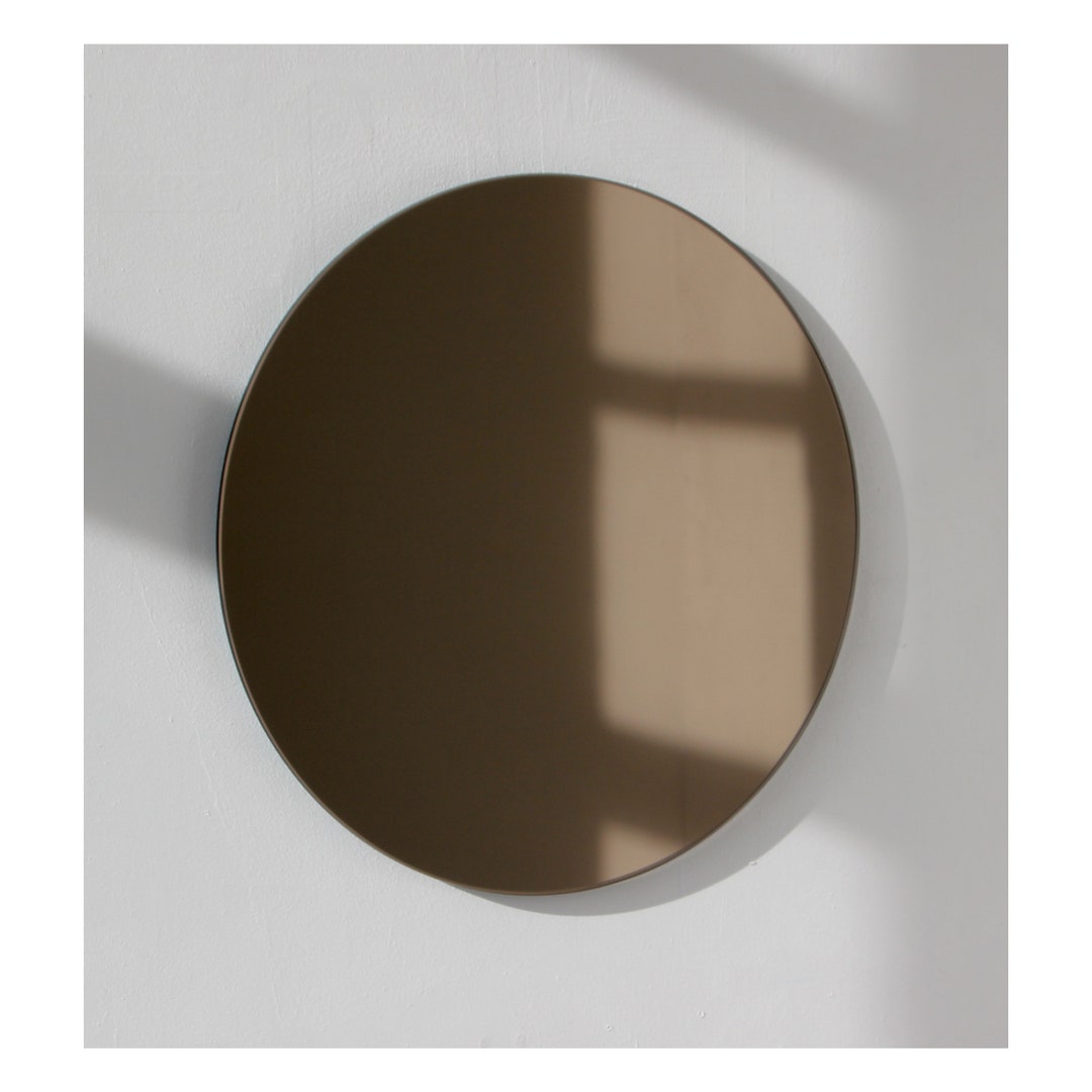 Orbis™ Bronze Tinted Round Contemporary Frameless Mirror, Customisable ...