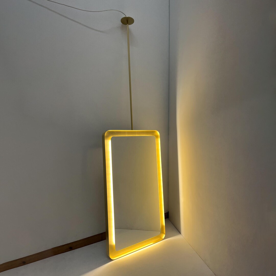 Quadris™ Ceiling Suspended Rectangular Mirror With a Brass Frame and ...