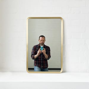 Quadris™ Rectangular Contemporary Mirror With Handcrafted Brass Full ...