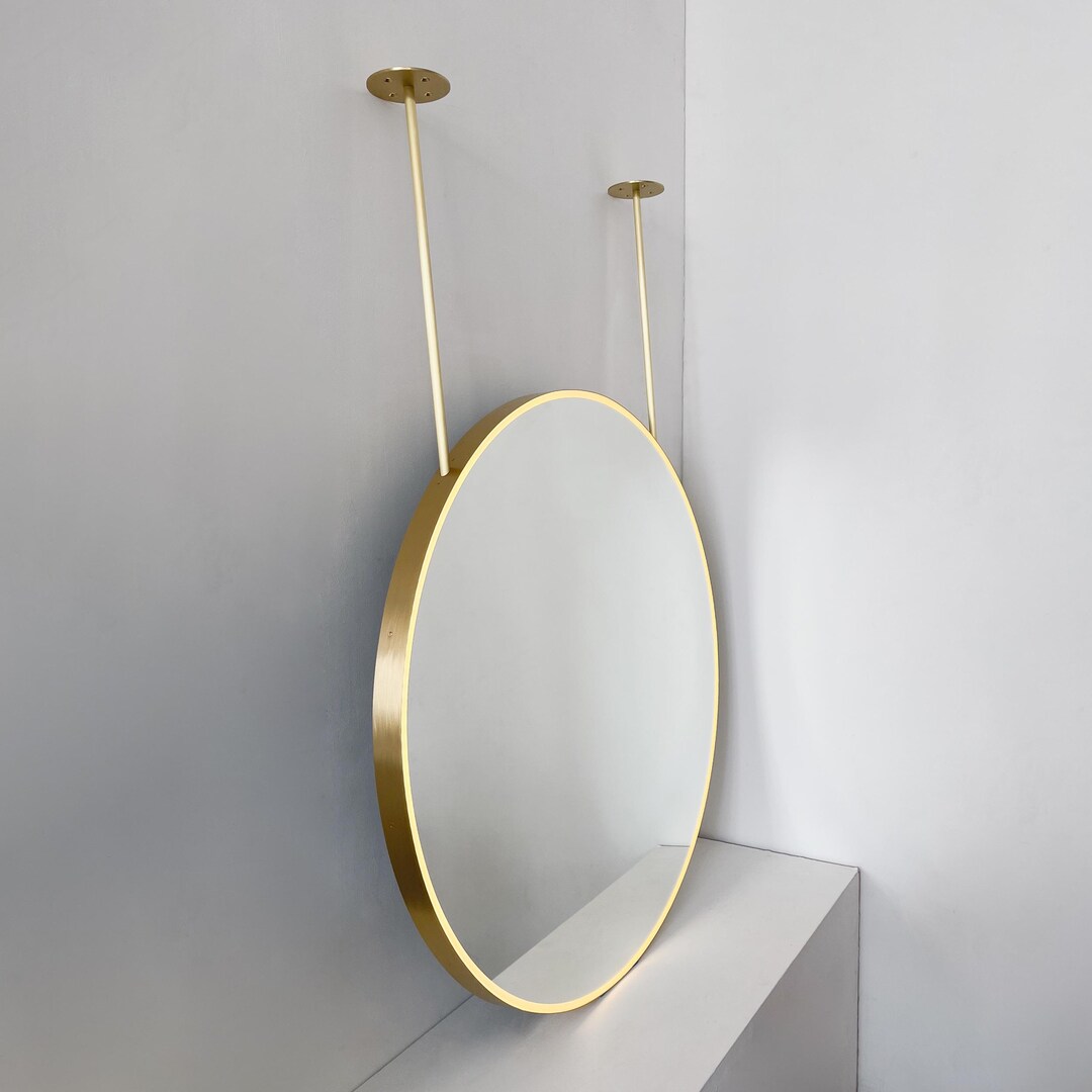 Modern Orbis™ Illuminated Ceiling Suspended Round Mirror With Brass ...