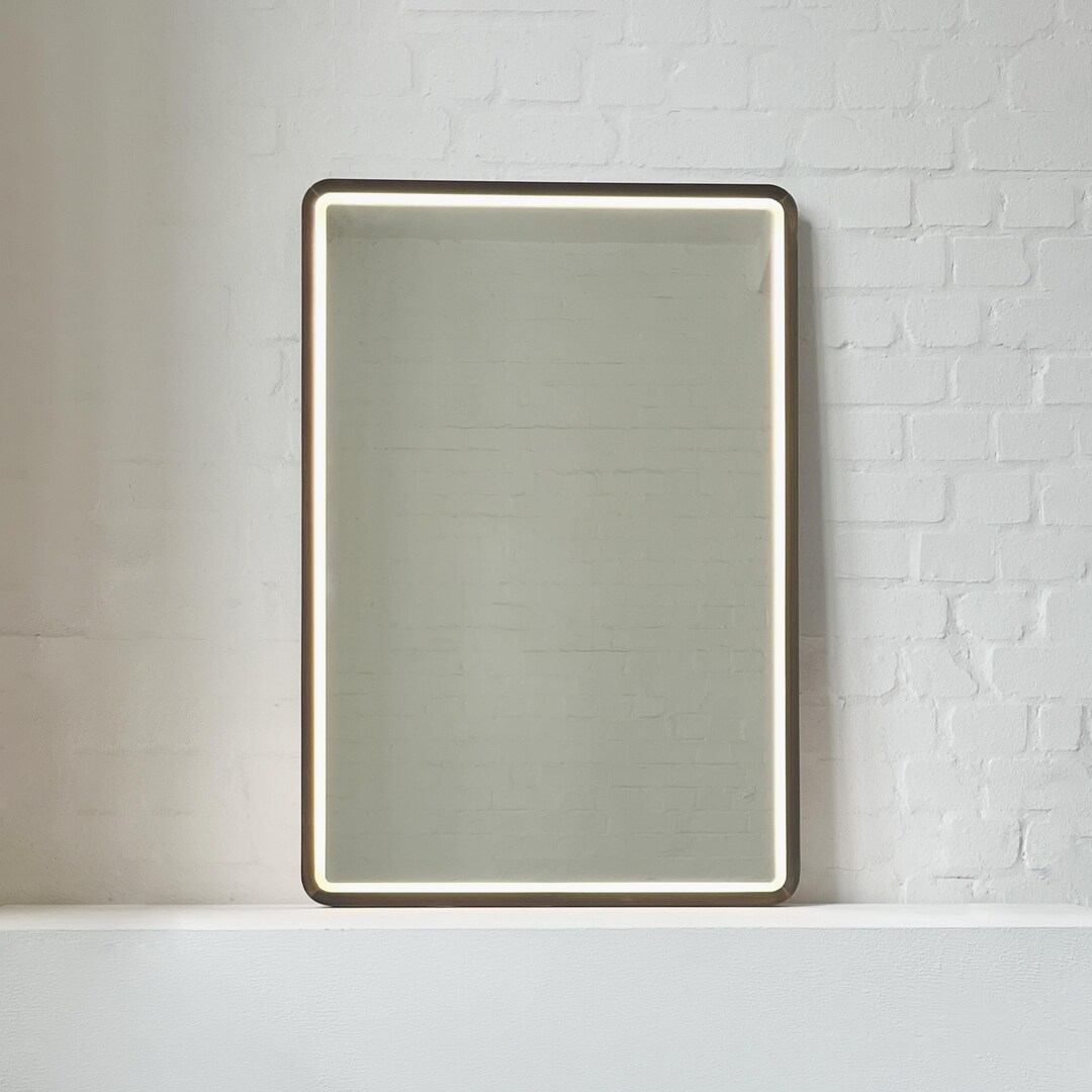 Quadris™ Front Illuminated Rectangular Mirror With Bronze Patina Mitred ...