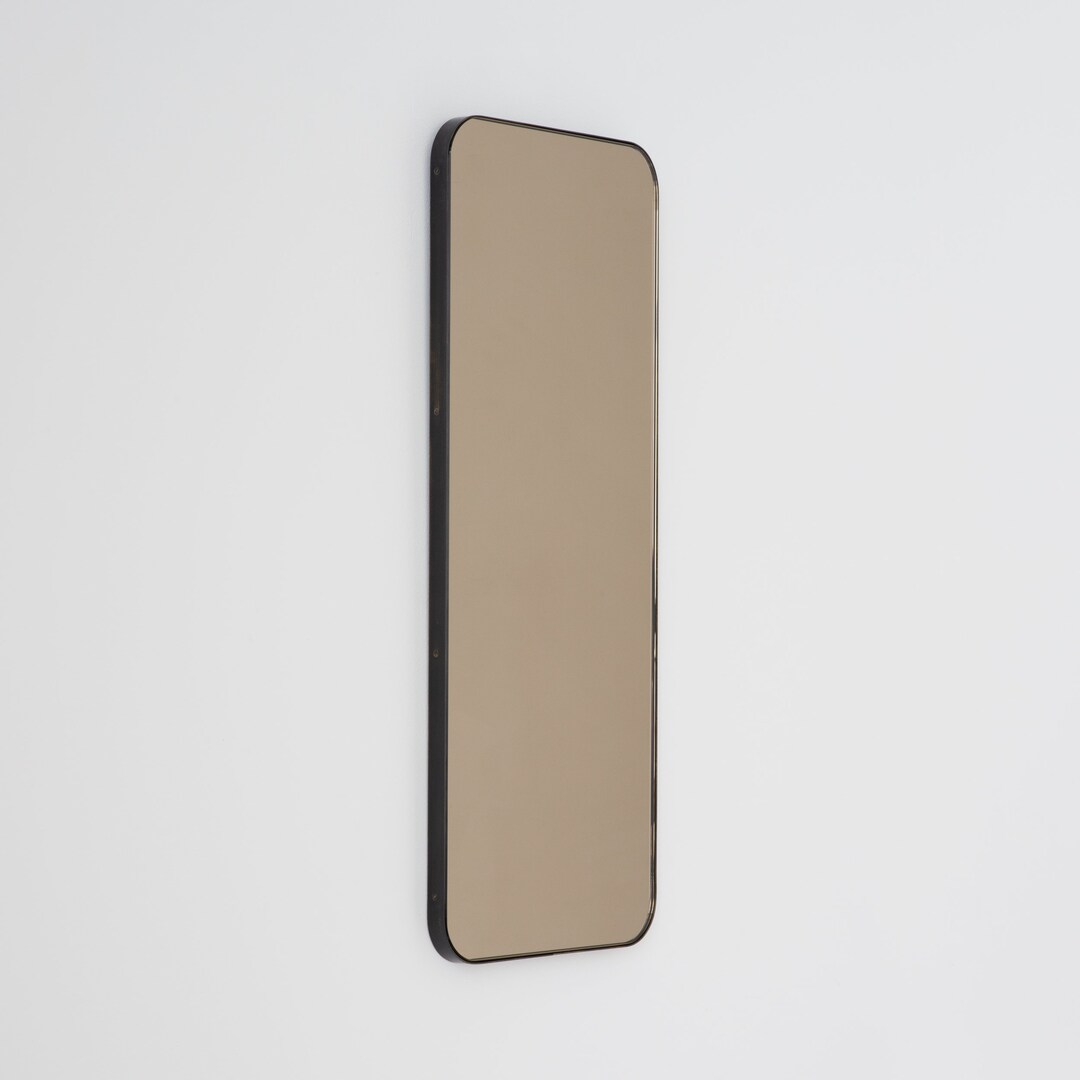 Quadris™ Rectangular Bronze Tinted Modern Mirror With Bronze Patina ...