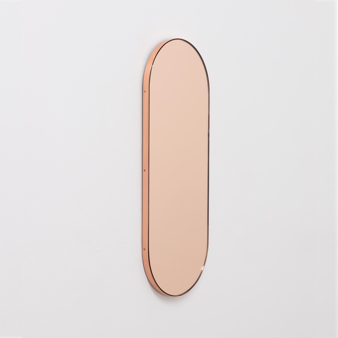 Capsula™ Capsule Shaped Rose Gold Minimalist Mirror With Copper Frame ...