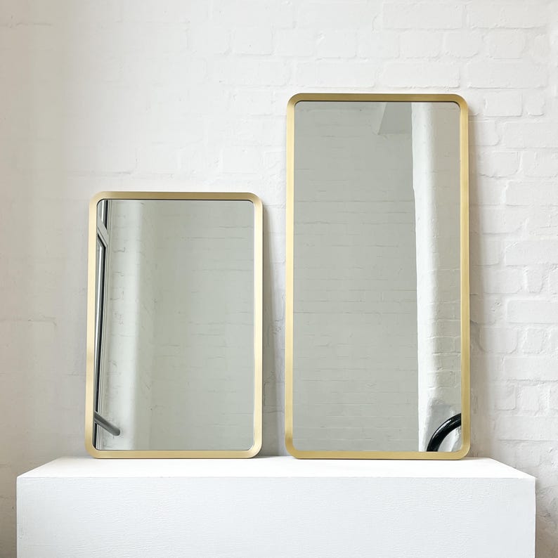 Quadris™ Rectangular Contemporary Mirror With Handcrafted Brass Full ...