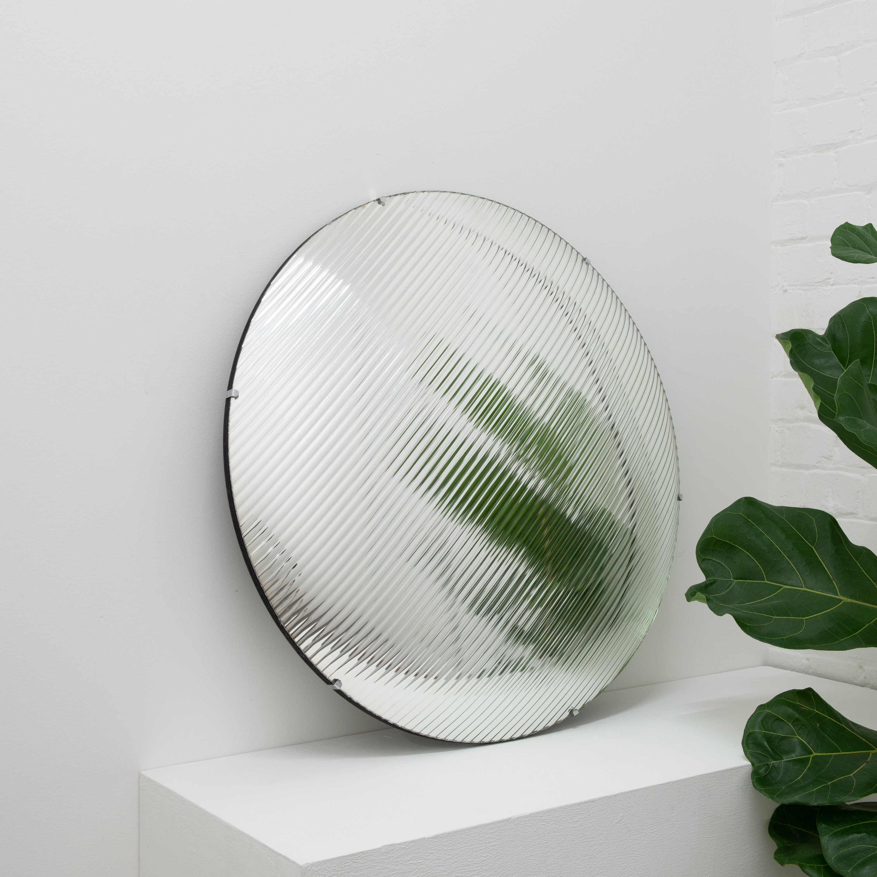 Orbis™ Round Reeded Glass Handcrafted Convex Frameless Mirror With ...