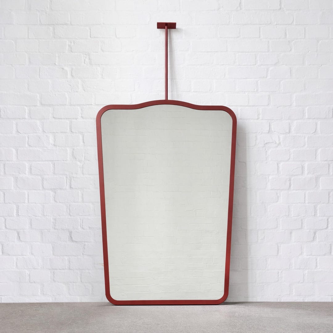 Mid-century Inspired Ceiling Suspended Mirror With Oxide Red Frame ...