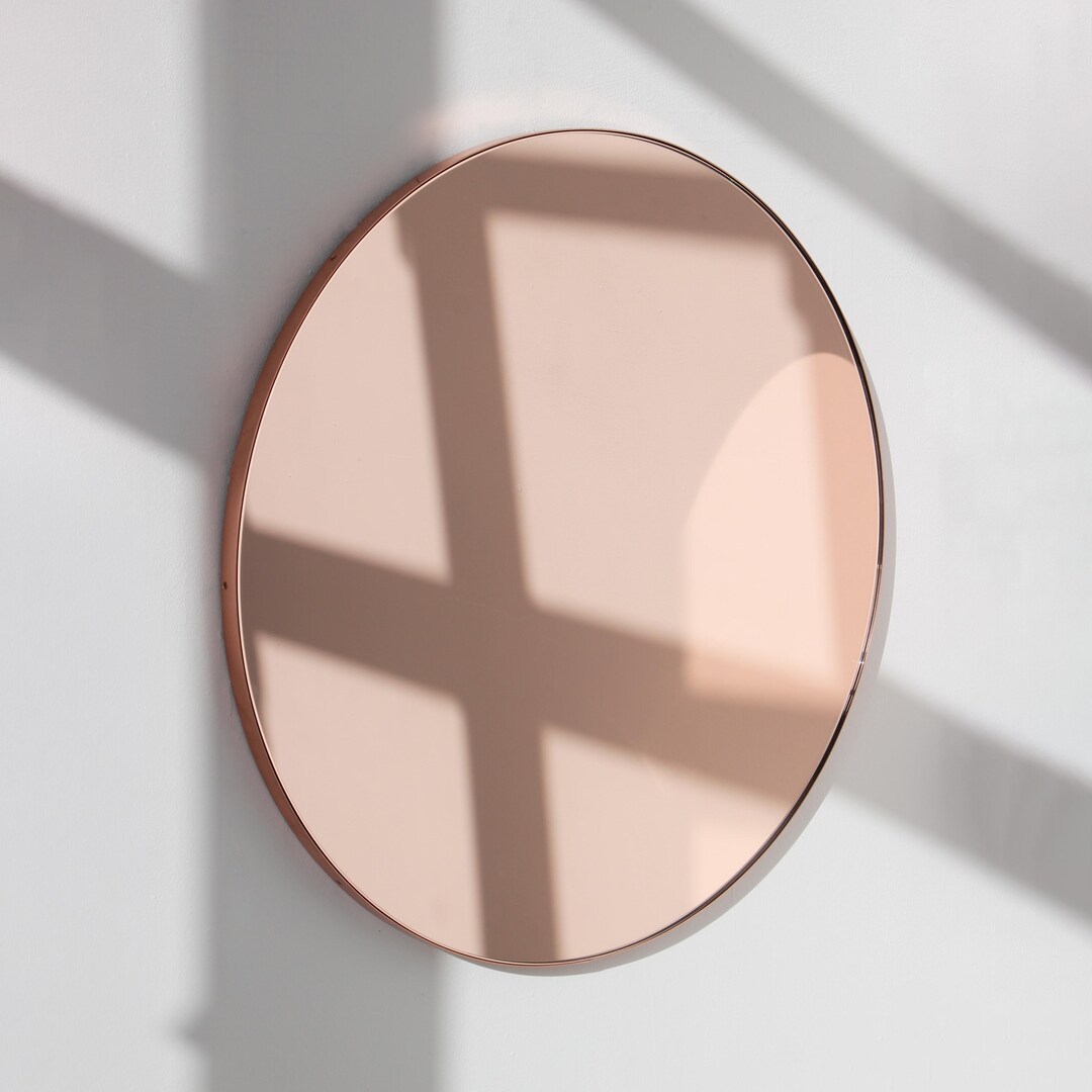 Orbis™ Rose Gold Tinted Modern Round Mirror With Copper Frame - Large ...