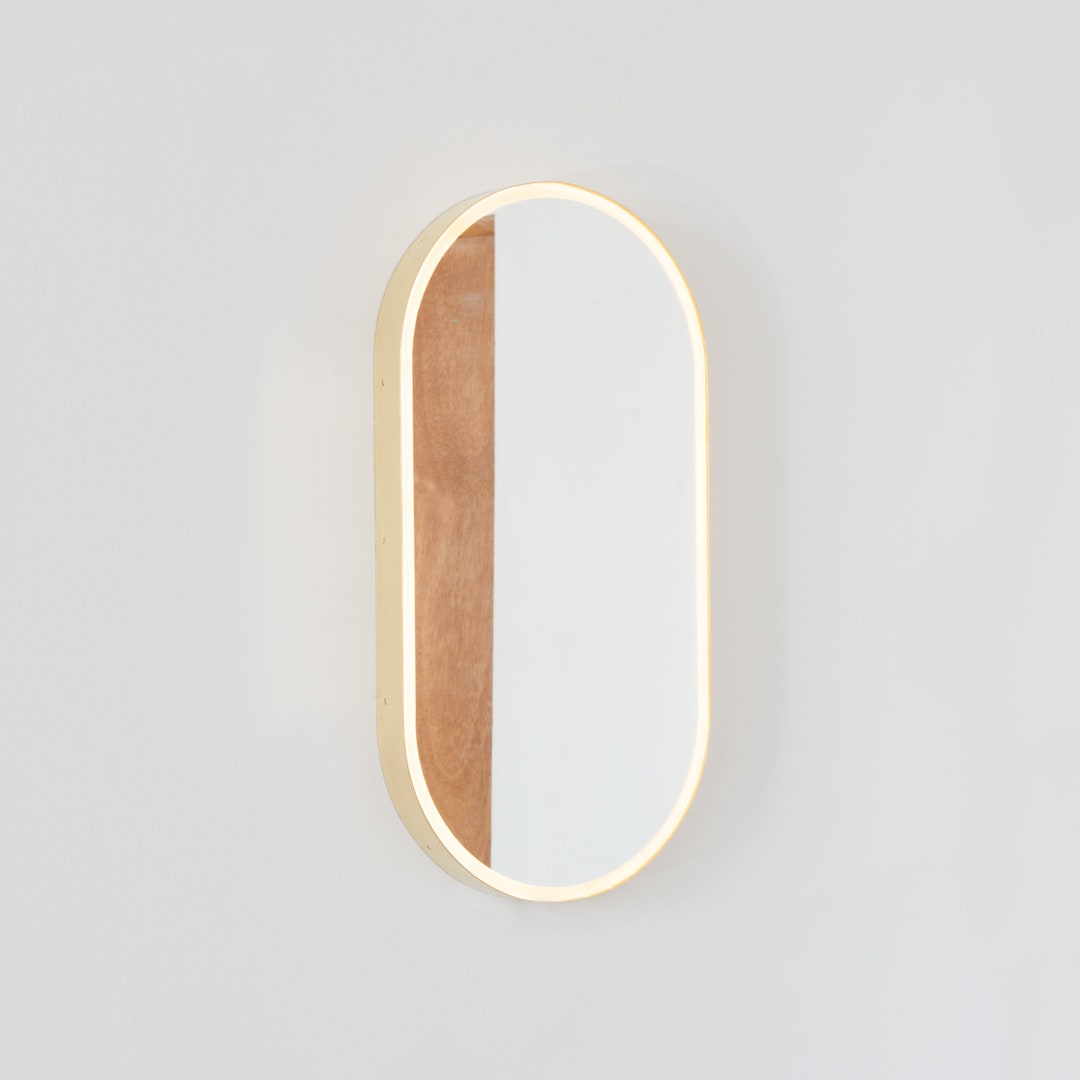 Capsula™ Front Illuminated Modern Capsule Shaped Mirror With Brass ...