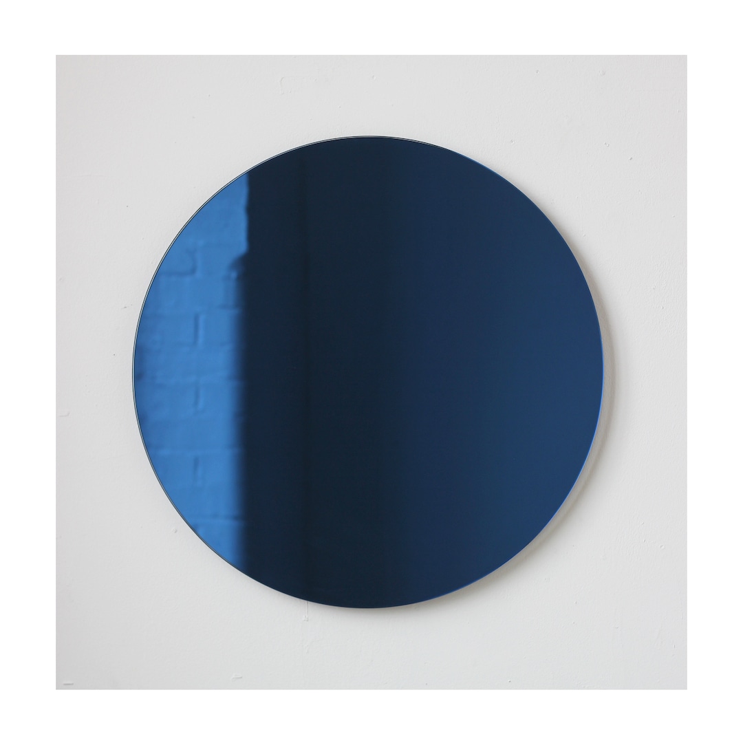 Orbis™ Blue Tinted Round Minimalist Customizable Frameless Mirror - Etsy